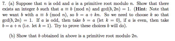 Solved Suppose that n is odd and a is a primitive root | Chegg.com