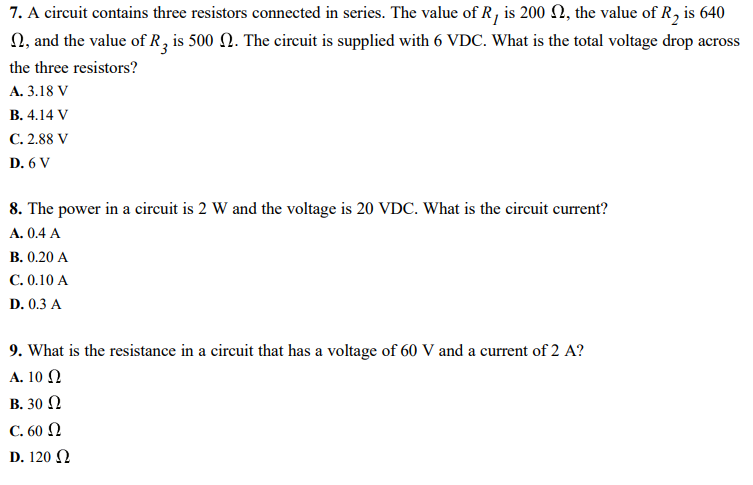 Solved 7. A circuit contains three resistors connected in | Chegg.com