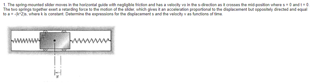 Solved 1 The spring mounted slider moves in the horizontal | Chegg.com