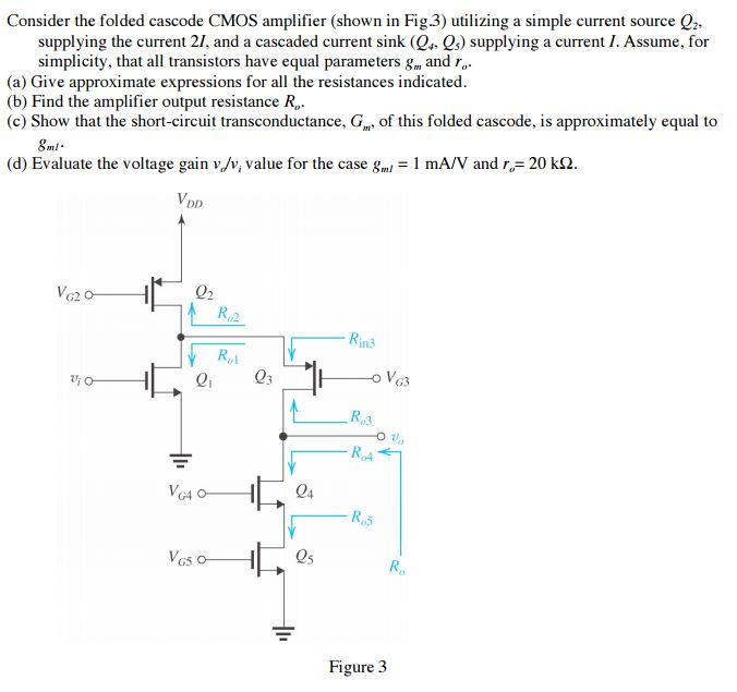 Consider the folded cascode CMOS amplifier (shown in | Chegg.com
