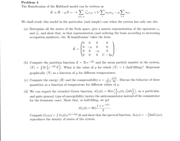 The Hamiltonian of the Hubbard model can be written | Chegg.com