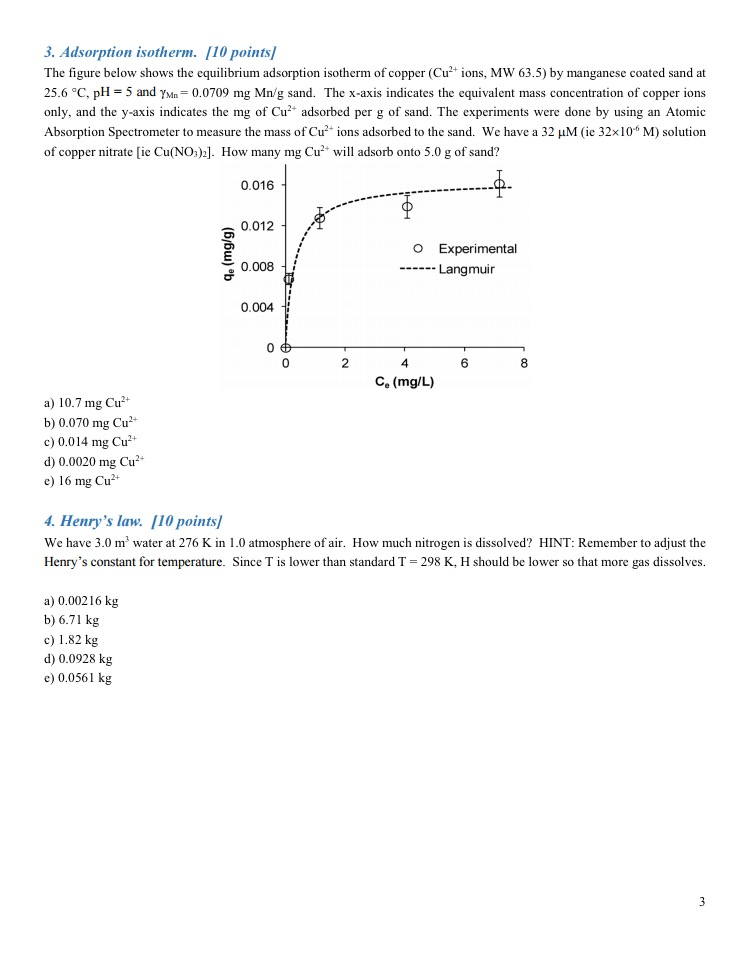 Solved Adsorption isotherm. The figure below shows the | Chegg.com