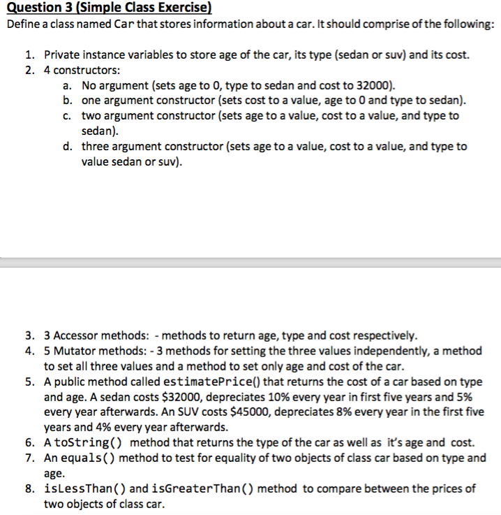 Solved Question 3 Simple Class Exercise Define A Class