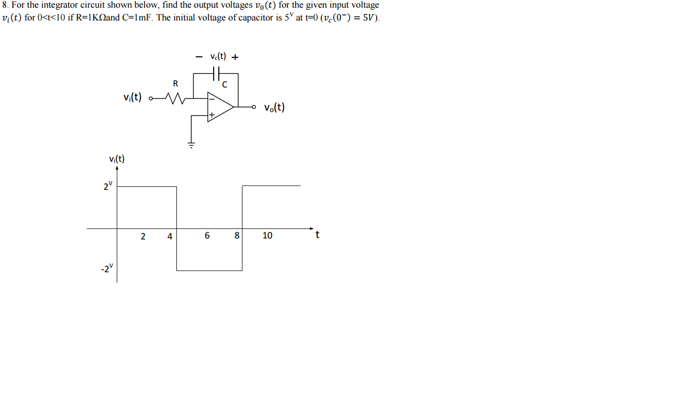 Solved For The Integrator Circuit Shown Below Find The