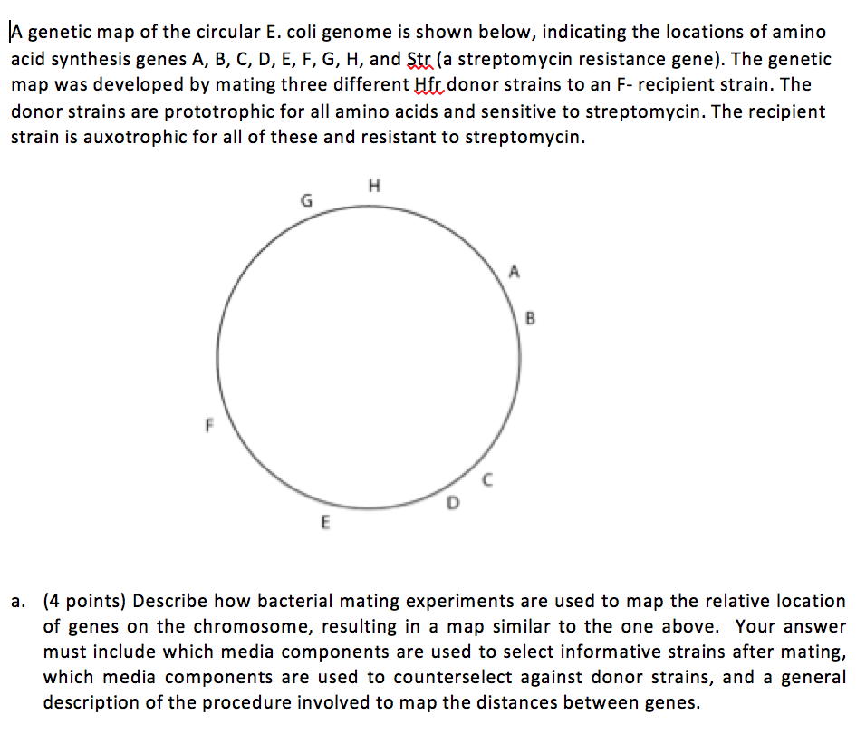 Solved A genetic map of the circular E. coli genome is shown | Chegg.com