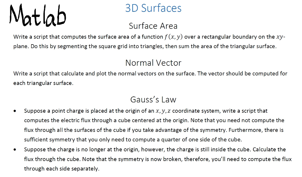 Solved 3D Surfaces Matlab Surface Area Write a script that | Chegg.com