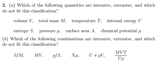 Solved (a) Which of the following quantities are intensive, | Chegg.com