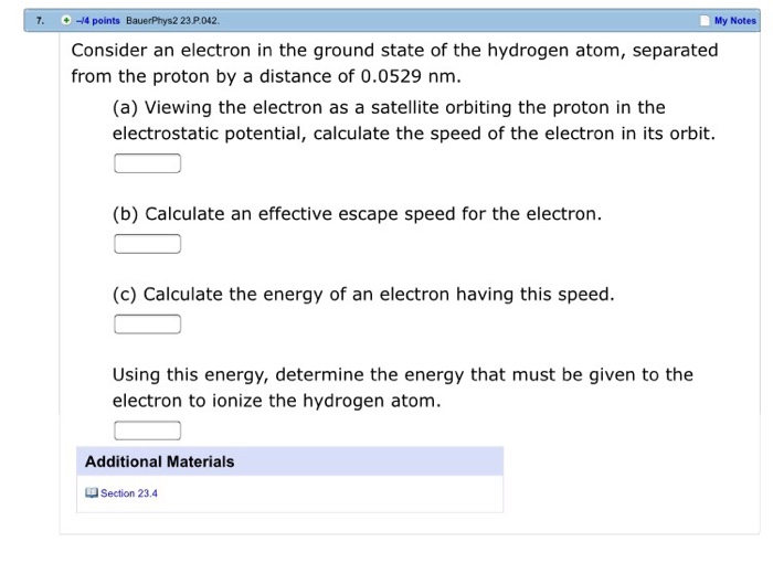 Solved Consider An Electron In The Ground State Of The