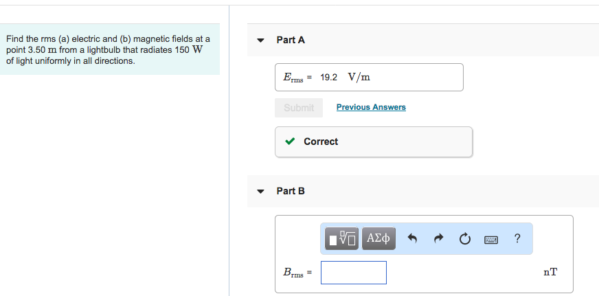 Solved Find the rms (a) electric and (b) magnetic fields ata | Chegg.com