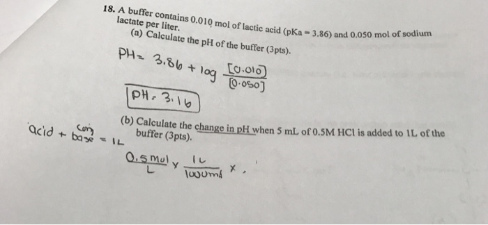 Solved A buffer contains 0.010 mol of lactic acid (pKa = | Chegg.com