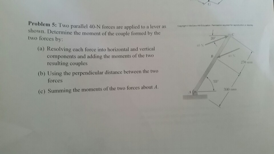 Solved Problem 5: Two parallel 40-N forces are applied to a | Chegg.com