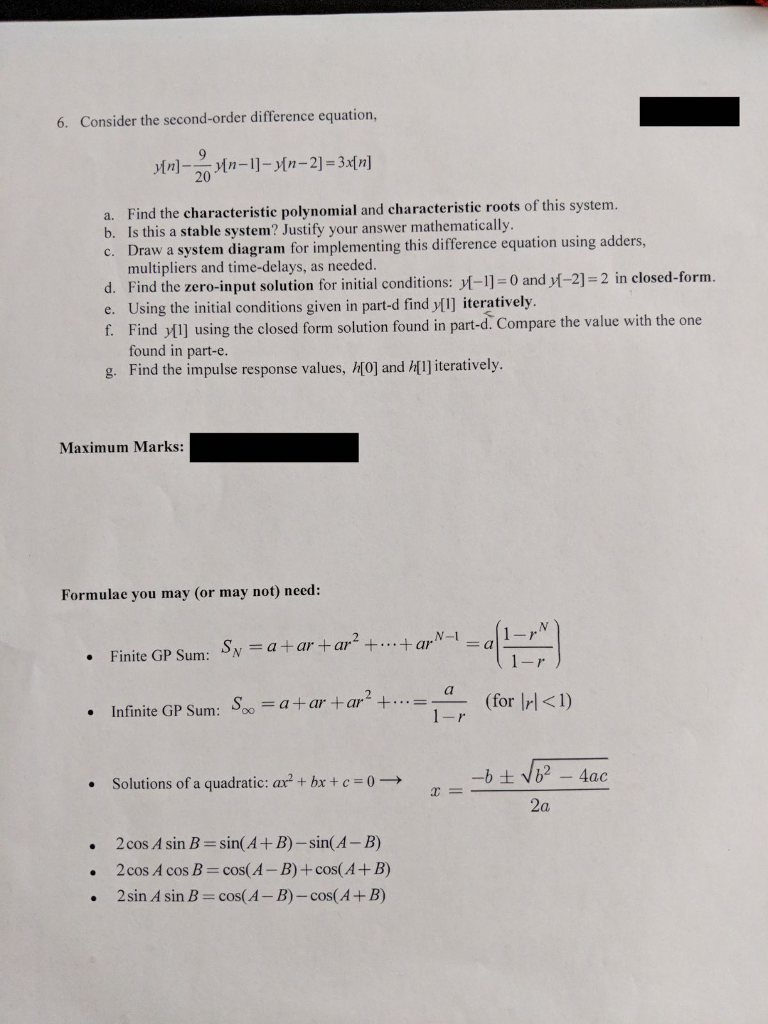 Solved 6. Consider the second-order difference equation a. | Chegg.com
