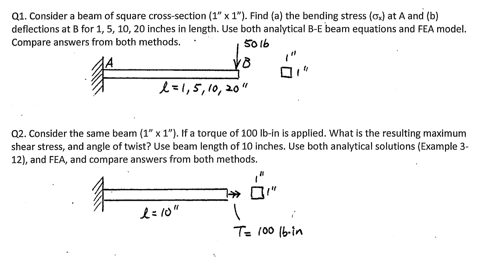 Solved Ql. Consider a beam of square cross-section (1? x | Chegg.com