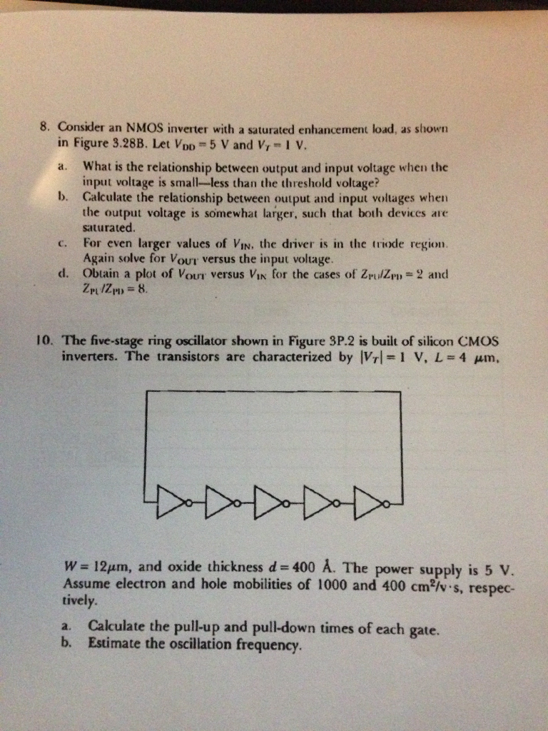 Solved 8 Consider An Nmos Inverter With A Saturated