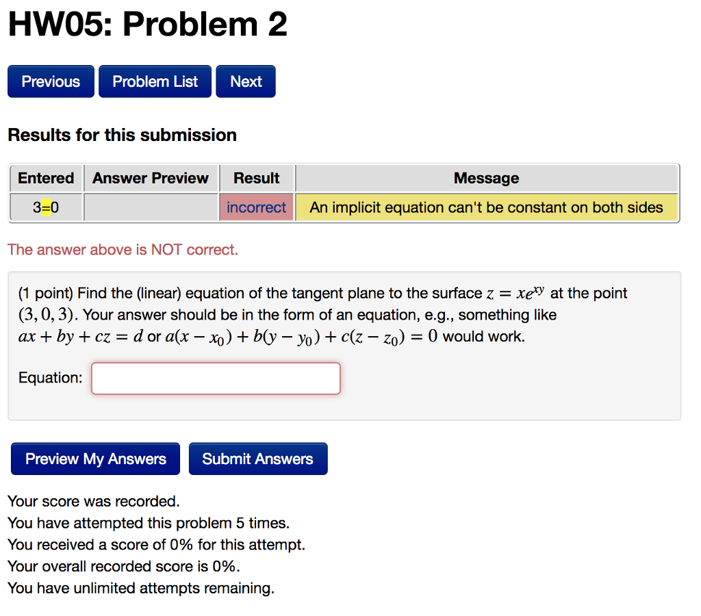 Solved HW05: Problem 2 Previous Problem List Next Results | Chegg.com