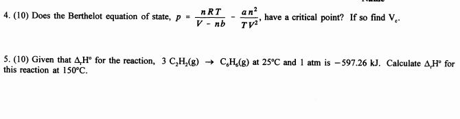 Solved Does the Berthelot equation of state, p = nRT/V - | Chegg.com