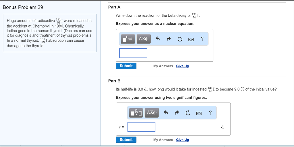 Solved Bonus Problem 29 Huge Amounts Of Radioactive 131 I Chegg