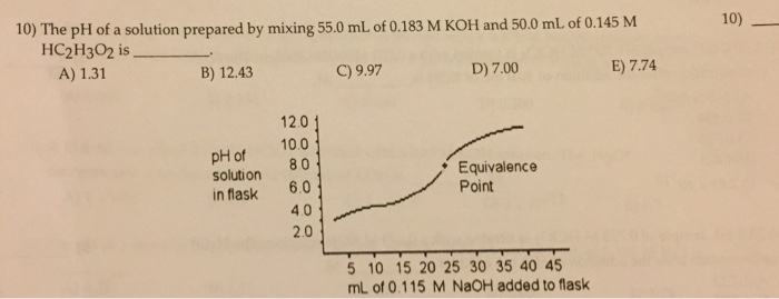 Solved The pH of a solution prepared by mixing 55.0 mL of | Chegg.com