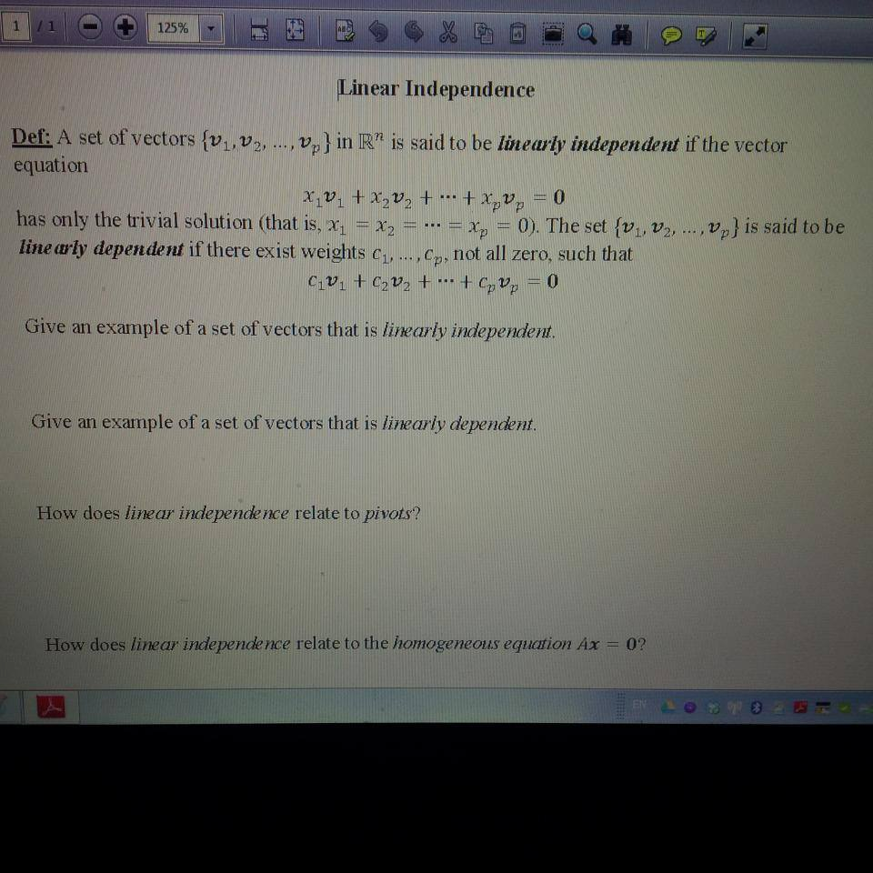 Solved A set of vectors{v1, v2, ...vp} in Rn is said to be | Chegg.com