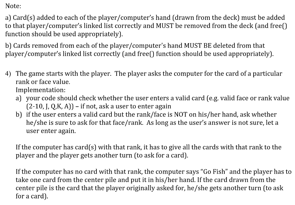 Solved Need help to Create a C program for a card game, | Chegg.com
