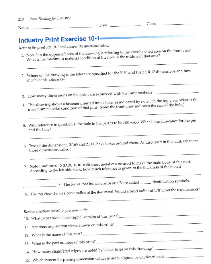 Solved 210 Print Reading for Industry Name Date Class | Chegg.com