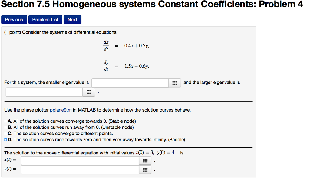 Solved Section 7.5 Homogeneous systems Constant | Chegg.com