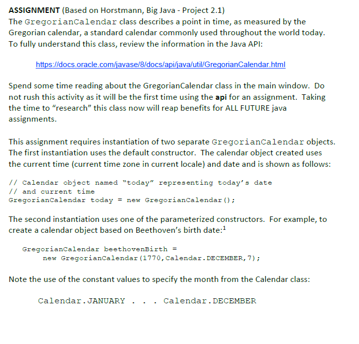 ASSIGNMENT (Based on Horstmann, Big Java - Project | Chegg.com