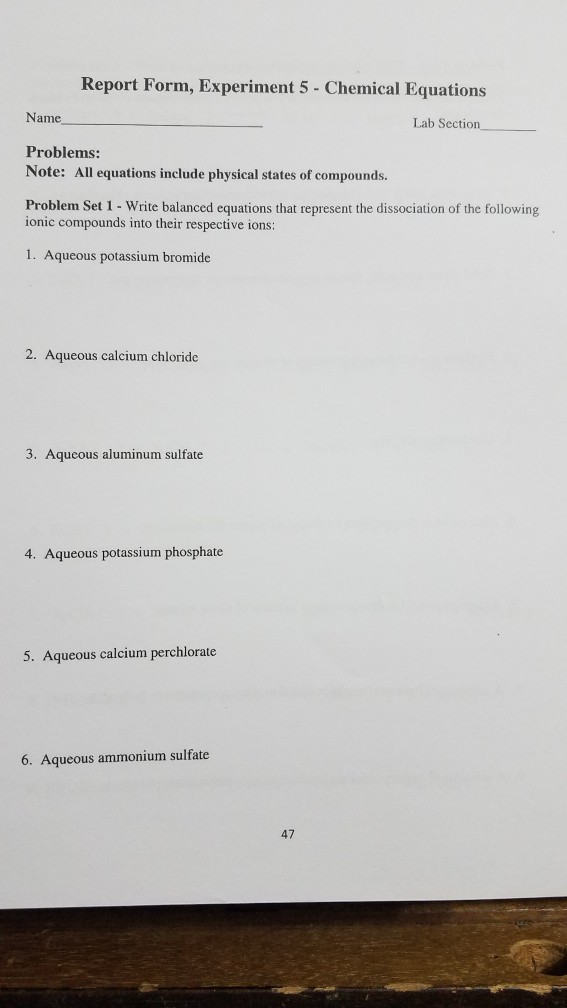 Solved Report Form, Experiment 5 - Chemical Equations Name | Chegg.com Solved Report Form, Experiment 5 - Chemical Equations Name | Chegg.com