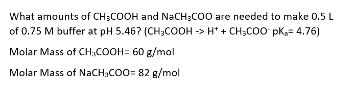 Solved What amounts of CH3COOH and NaCH3COO are needed to | Chegg.com