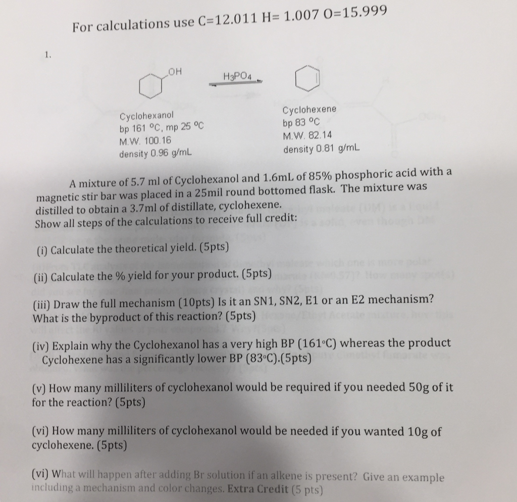 Solved For calculations use C=12.011 H = 1.007 O=15.999 A | Chegg.com
