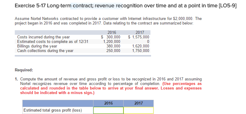 Solved Exercise 5-17 Long-term contract, revenue recognition | Chegg.com