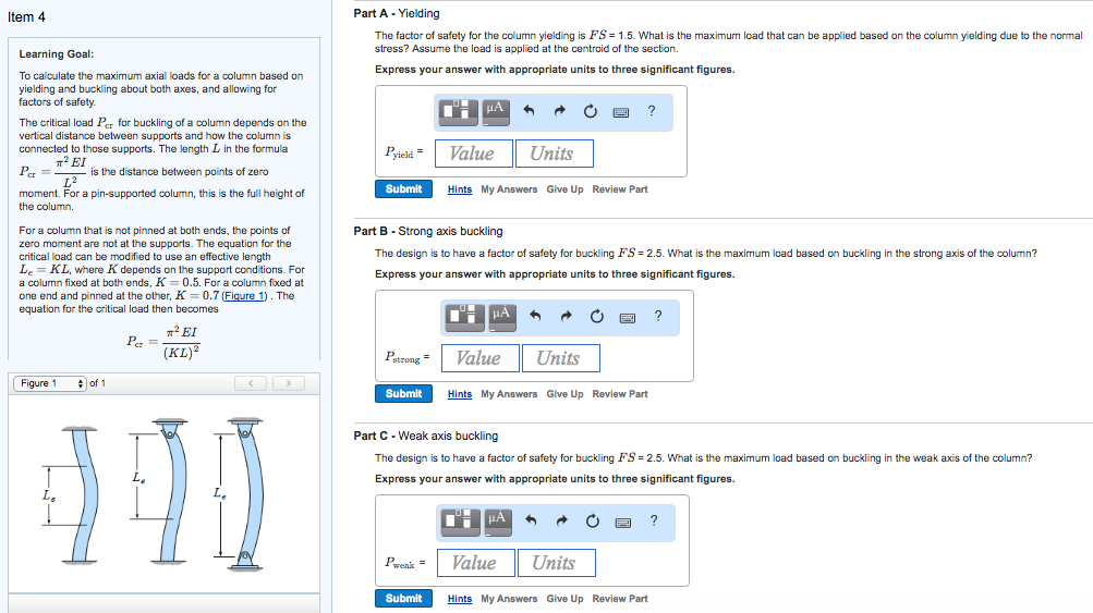 Solved To calculate the maximum axial loads for a column | Chegg.com