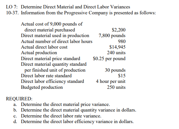 Solved Determine Direct Material and Direct Labor Variances | Chegg.com