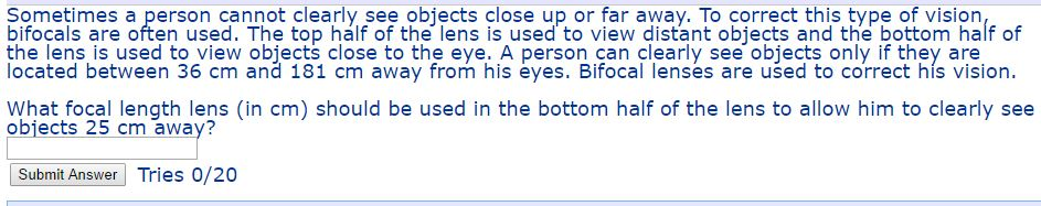 Solved Sometimes a person cannot clearly see objects close | Chegg.com