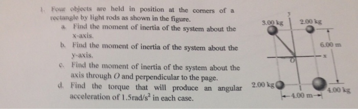 Solved Four objects are held in position at the comers of a | Chegg.com