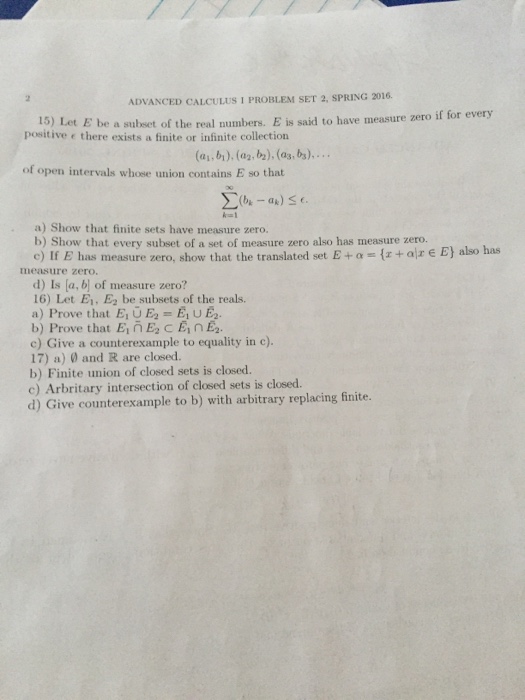 Solved Let E Be A Subset Of The Real Numbers E Is Said To