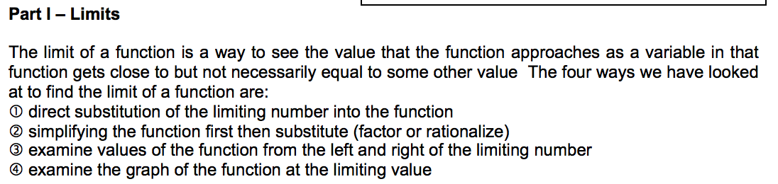 Solved Part I- Limits The limit of a function is a way to | Chegg.com