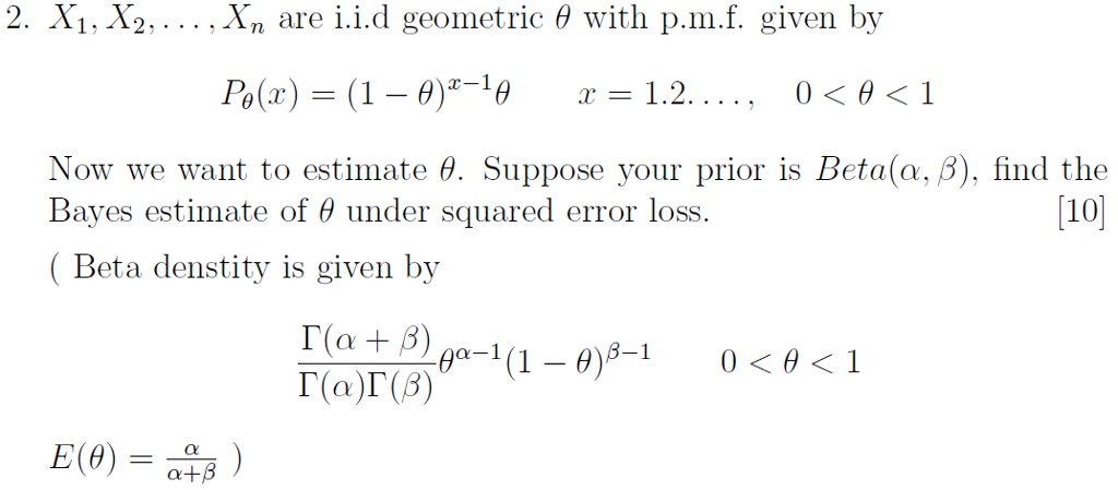 Solved X_1, X_2, ..., X_n are i.i.d geometric theta with | Chegg.com
