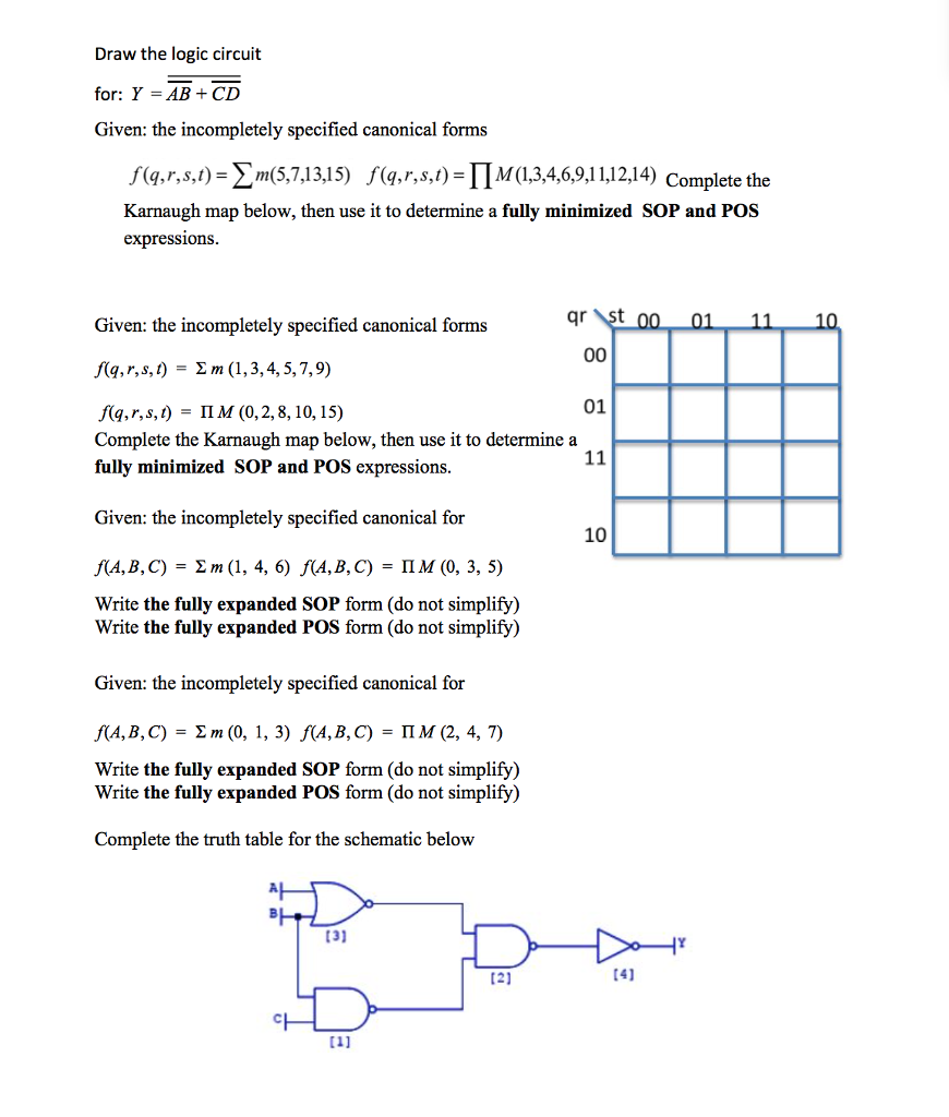 Solved Draw the logic circuit for: Y =AB+ CD Given: the | Chegg.com