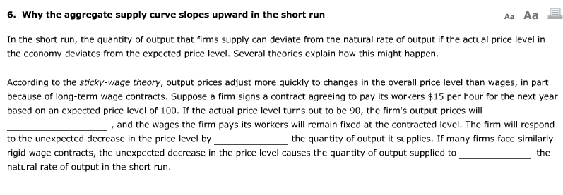 Solved Aa Aa 6. Why the aggregate supply curve slopes upward | Chegg.com Solved Aa Aa 6. Why the aggregate supply curve slopes upward | Chegg.com