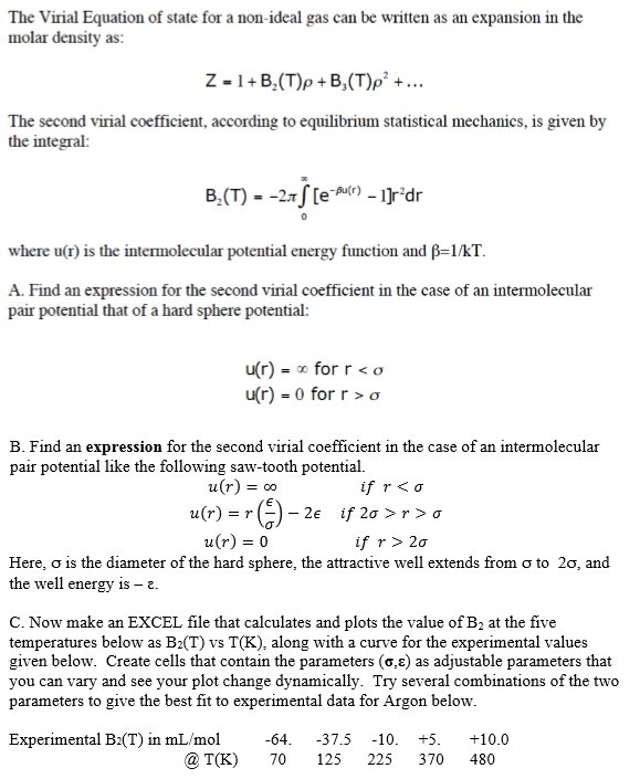 Solved The Virial Equation of state for a non ideal gas can | Chegg.com