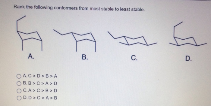 Solved Rank the following conformers from most stable to | Chegg.com