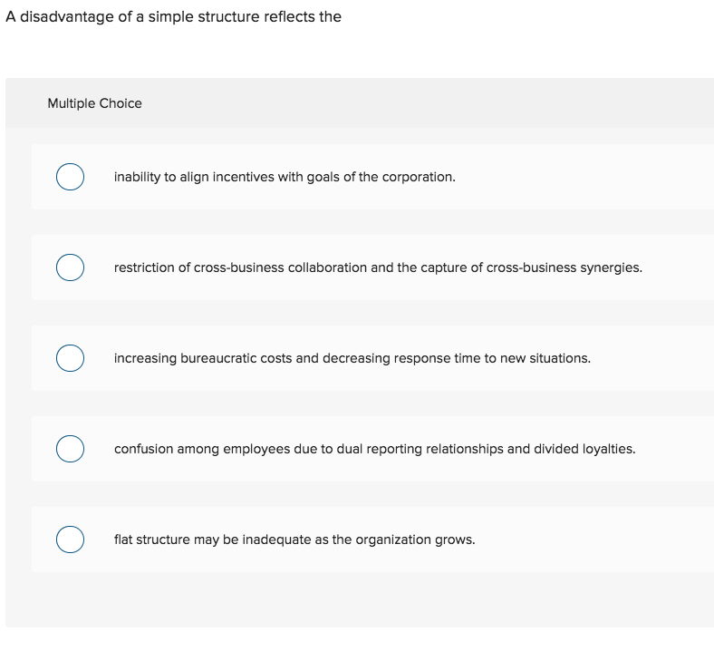 Solved A disadvantage of a simple structure reflects the | Chegg.com