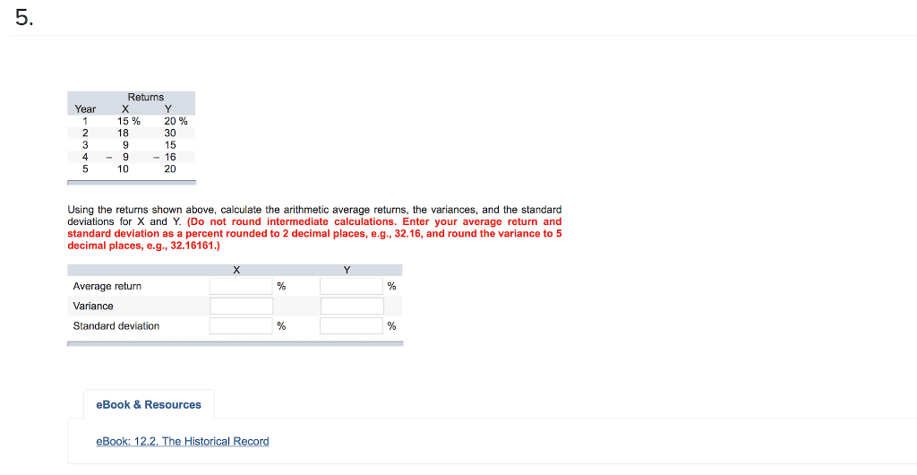 Solved 5. Returns Year X 20 % 30 15 15% 18 9 4 916 10 20 | Chegg.com