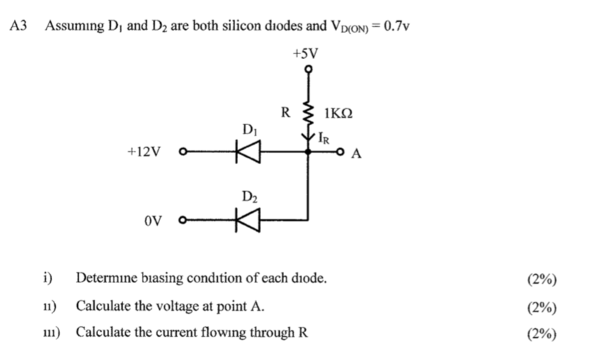 Solved A3 Assuming Di and D2 are both silicon diodes and | Chegg.com