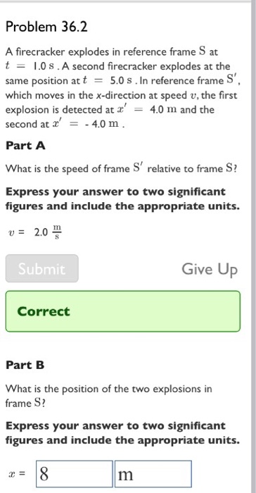 Solved Problem 36.2 A firecracker explodes in reference | Chegg.com