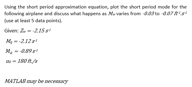 Using the short period approximation equation, plot | Chegg.com