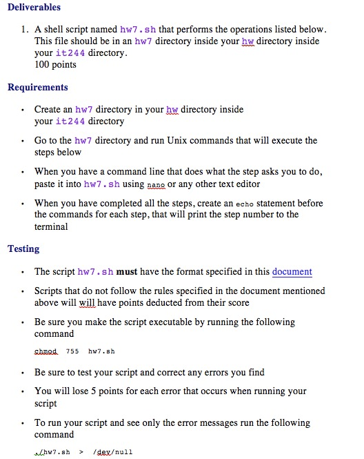 Deliverables I. A shell script named hw7·sh that | Chegg.com