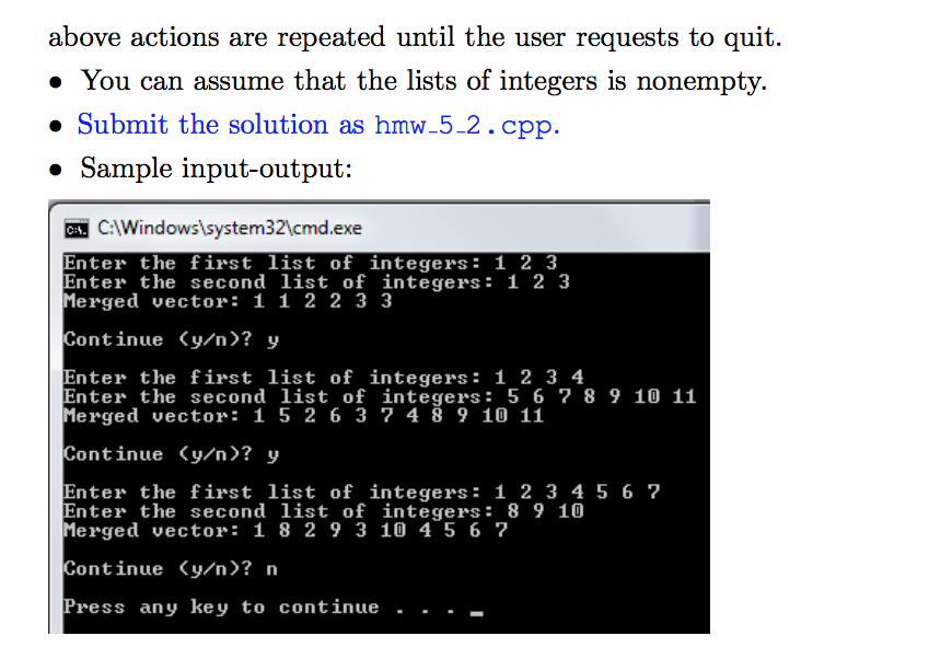 Solved Problem P6.5. . Implement a function vector merge | Chegg.com