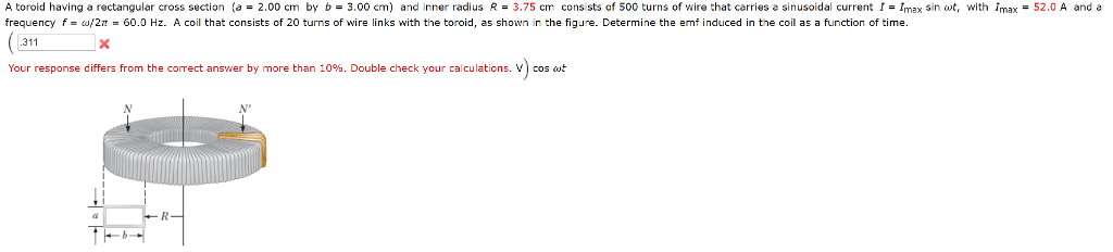 Solved A toroid having a rectangular cross section a2.00 cm | Chegg.com
